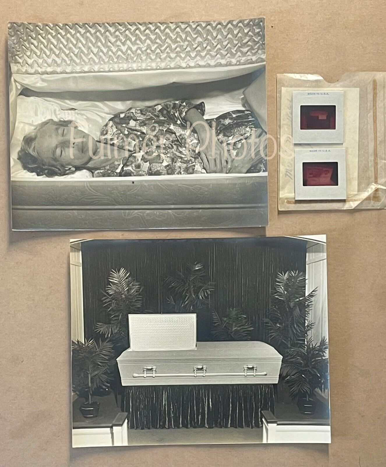 1960s VTG Post Mortem Old Woman Funeral Coffin 2 Photos & 2 EKTACHROME ...