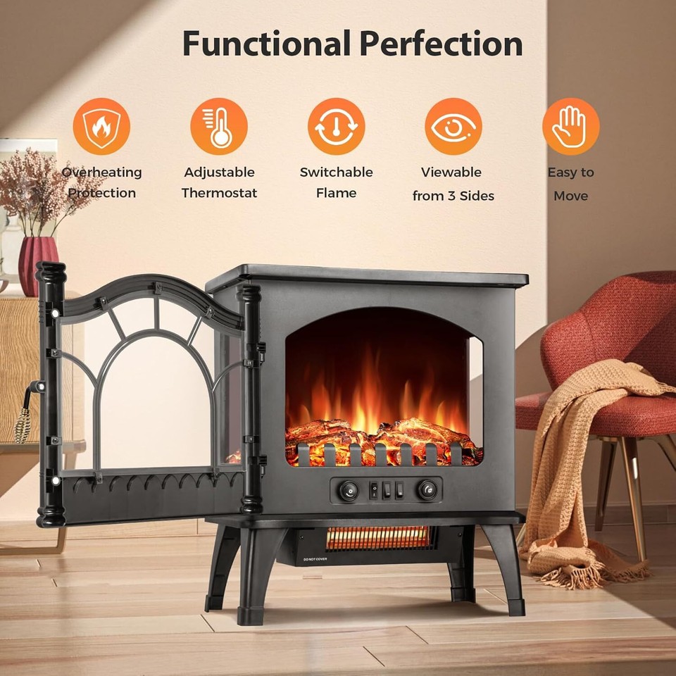 Electric Fireplace Stove,1500W Infrared Fireplace Heater with 3D Realistic Flame | eBay