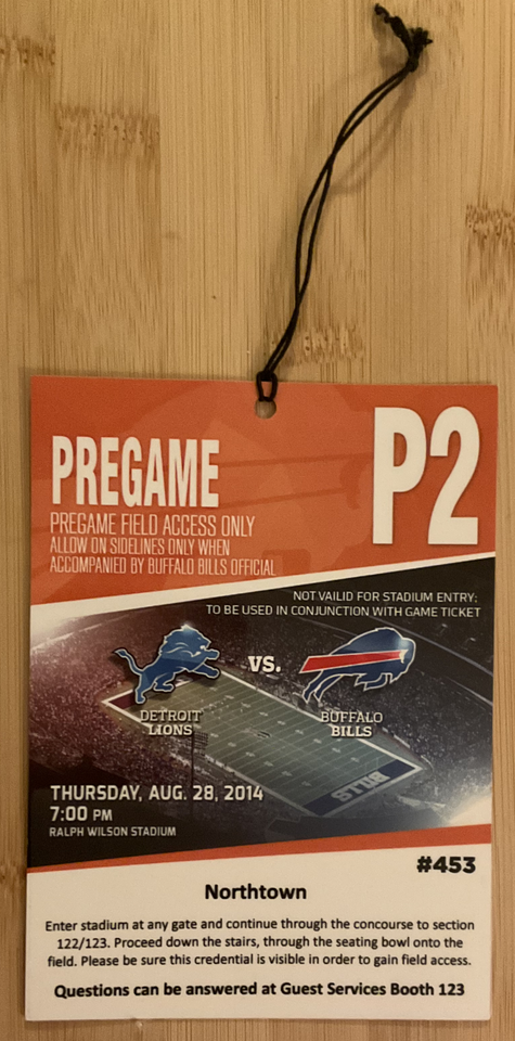 2014 NFL Buffalo Bills vs Detroit Lions Ticket, Parking Pass, Field ...