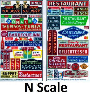 N Scale - Storefront & Advertising Signs, Restaurant & Cafe Signs BLS ...