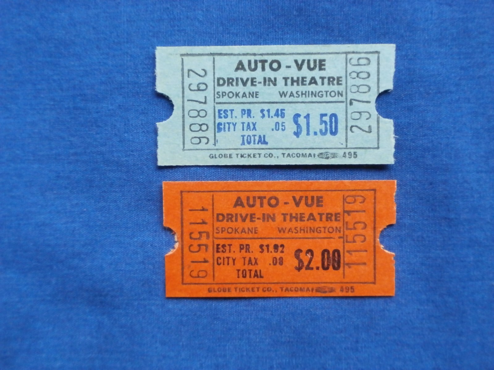 2 Vintage Auto-Vue Drive-In Theatre Tickets Lot (Movie/Cinema ...