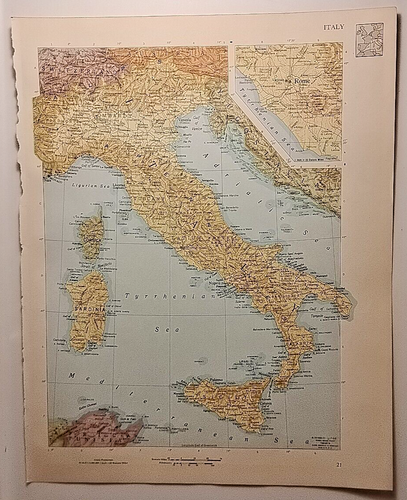 Vintage ITALY Atlas Map 1965 MSM Rand McNally Cosmopolitan World Atlas ...