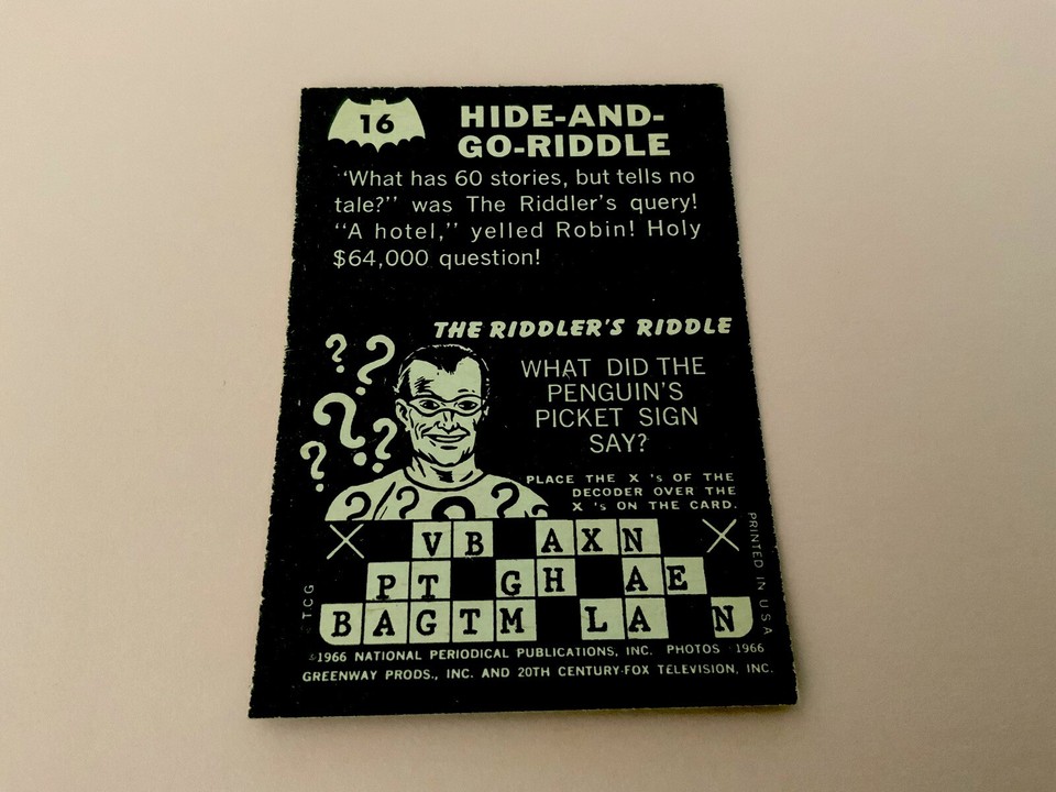 1966 Topps Batman Riddler Back Card # 16 HIDE-AND-GO-RIDDLE - NEAR MINT ...