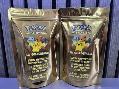 2x Gold Pokemon Graded Slab Mystery Bag inc booster pack, hit card and ...