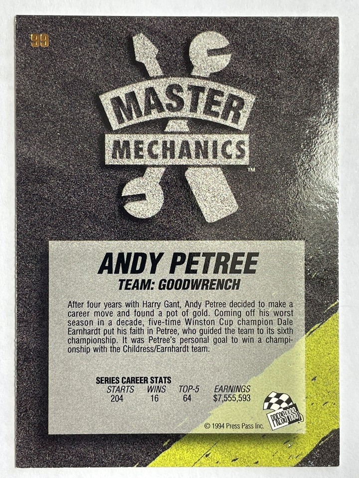 ANDY PETREE/ DALE EARNHARDT SR 1994 Press Pass VIP NASCAR Racing Card ...