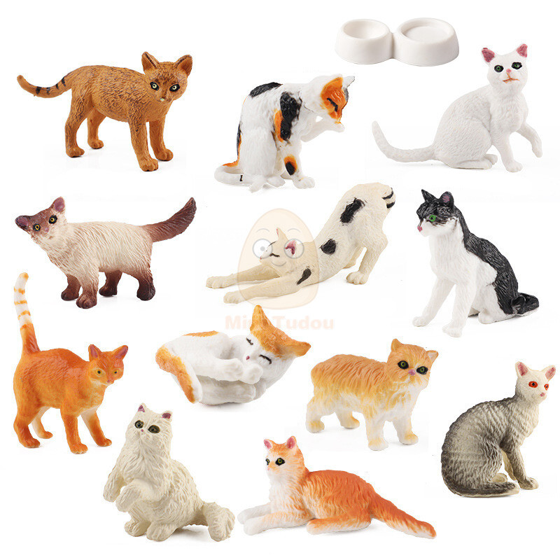 12Pcs Cat Craft Figure Miniature Mini Cat Figurines Kitty Mini Figures ...