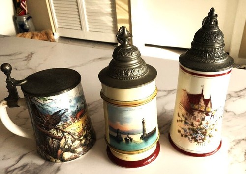 3 Very Old lithophane Beer Steins German? | eBay