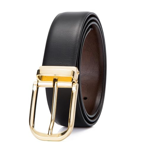 Mens Belts Leather Reversible 1.25" Black Fits Waist 38"-42" Gold ...
