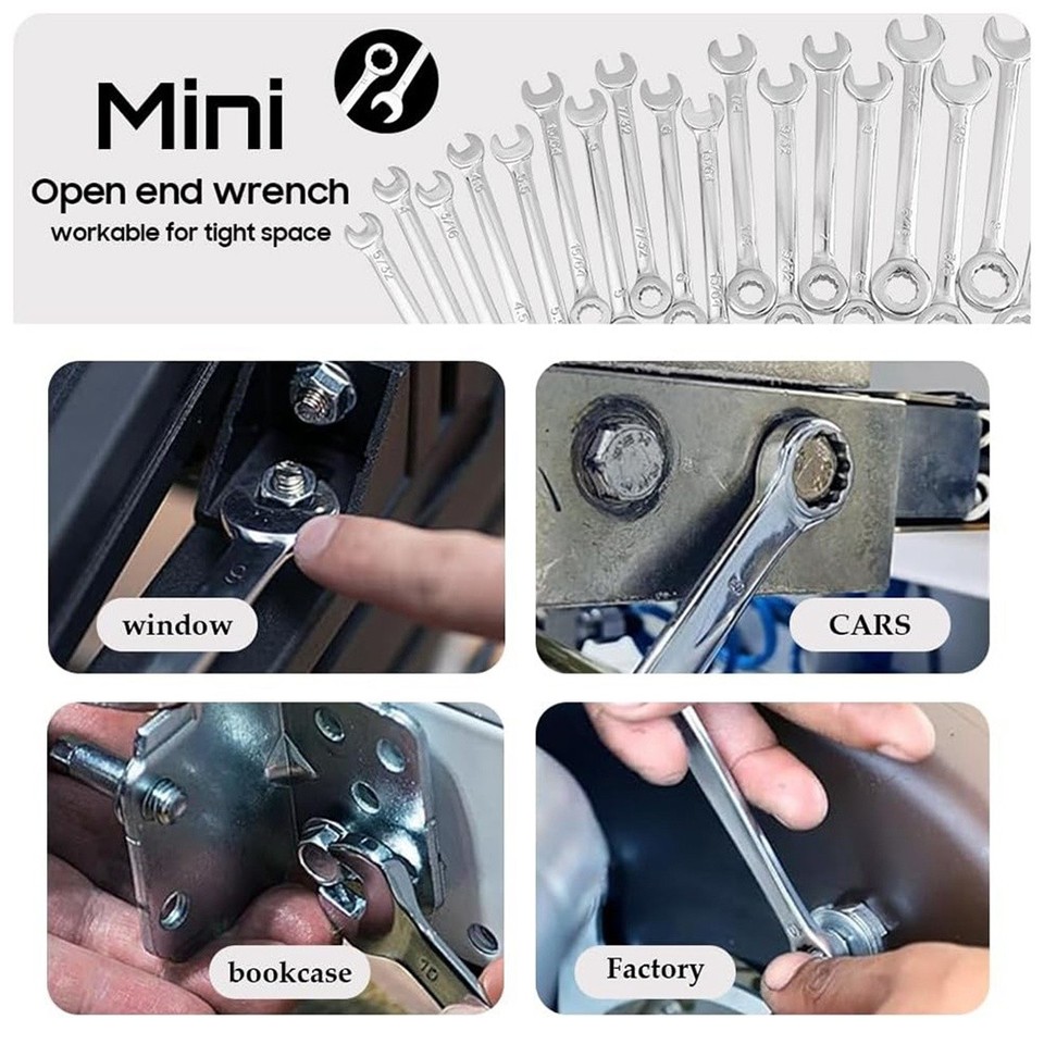 10X(20 Pcs Open End Wrench Set, Metric SAE Combination Wrench Set Thin ...