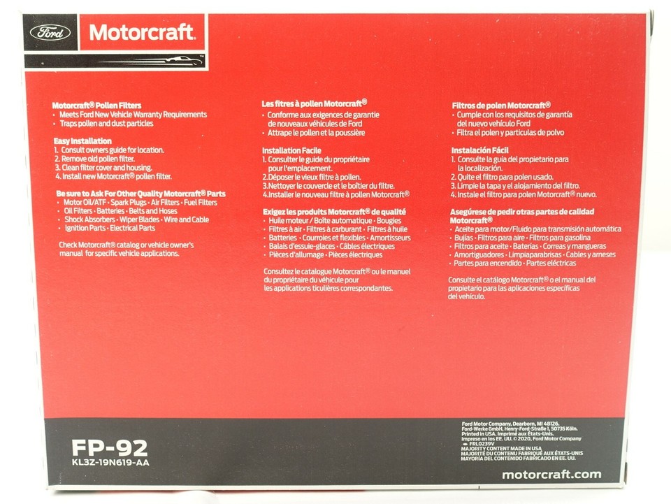 Genuine OEM Motorcraft FP92 FP79 Cabin Air Filter Ford KL3Z19N619AA | eBay