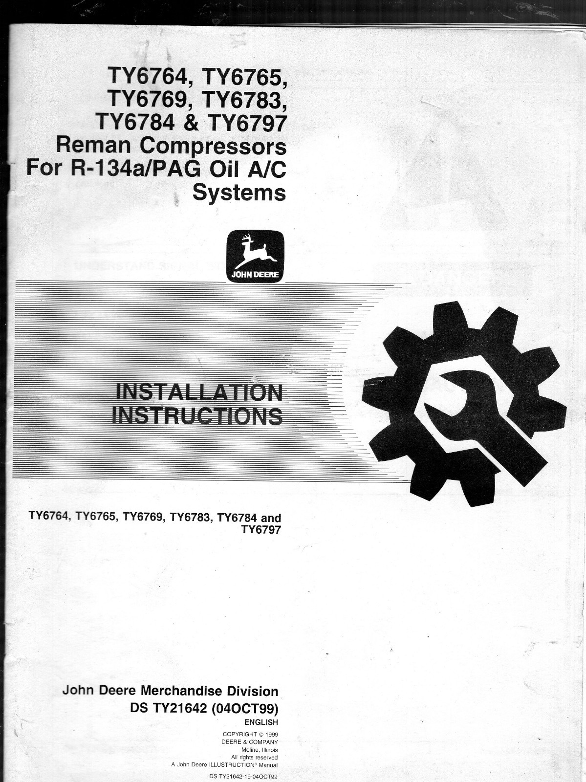 JOHN DEERE REMAN COMPRESSORS INSTALLATION INSTRUCTIONS-TY6764-6765-6769 ...