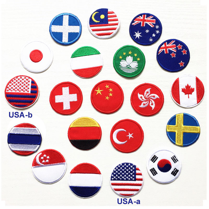 Round National Flag Patch Emblem Embroidered Sew Iron on Badge Applique ...