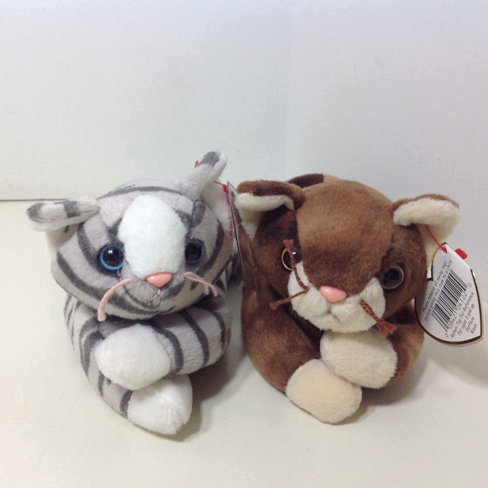 Retired Beanie Baby Lot of 2 MWMT Ty Prance Grey Tabby Cat Pounce Brown ...