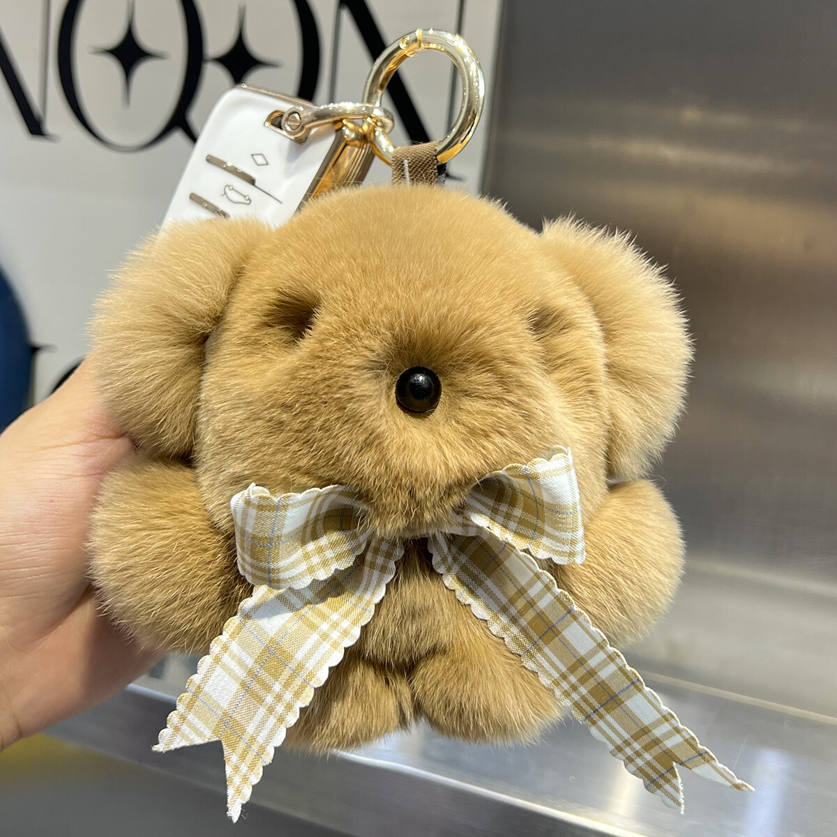 Cute Bear Real Rex Rabbit Fur Key Chain Girl Toy Women's Bag Car ...