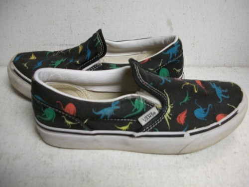 Childrens Kids Vans Classic Slip On Black Dinosaur Shoes Sneakers Size ...