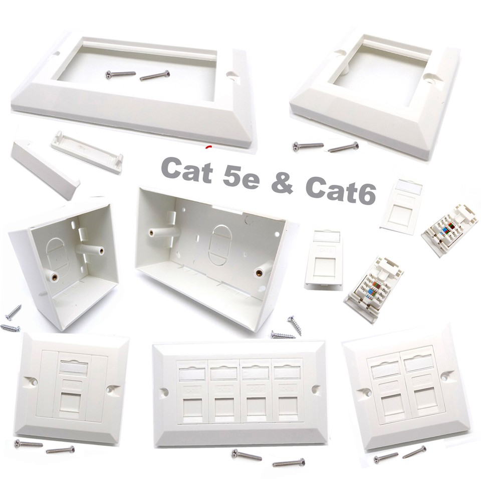 Modular Face Plate Back Box Keystone Jack RJ45 Cat5e Cat6 Network 2 /4 ...