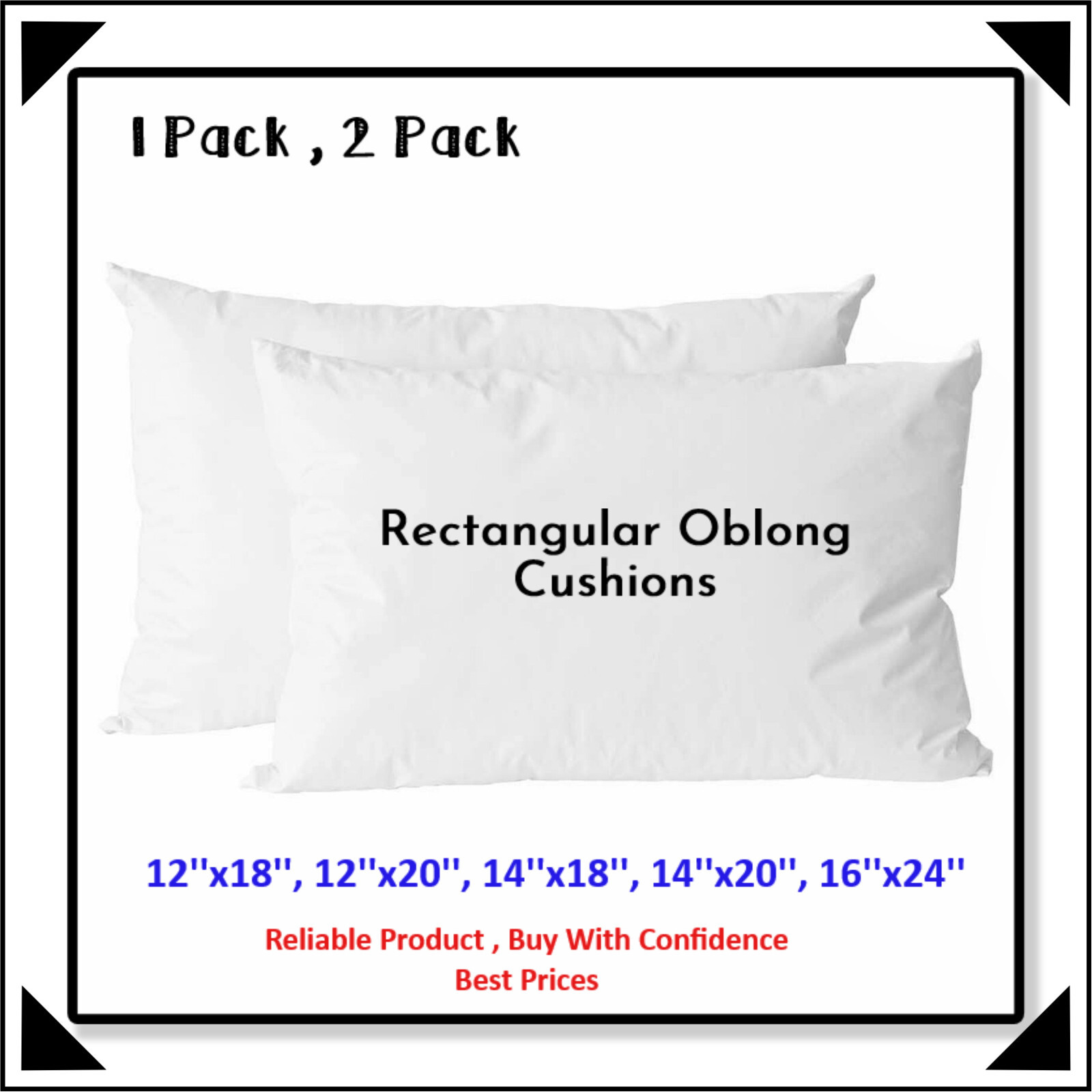 Cushion Pads Rectangular Oblong Hollowfibre Insert Fillers Inners in ...