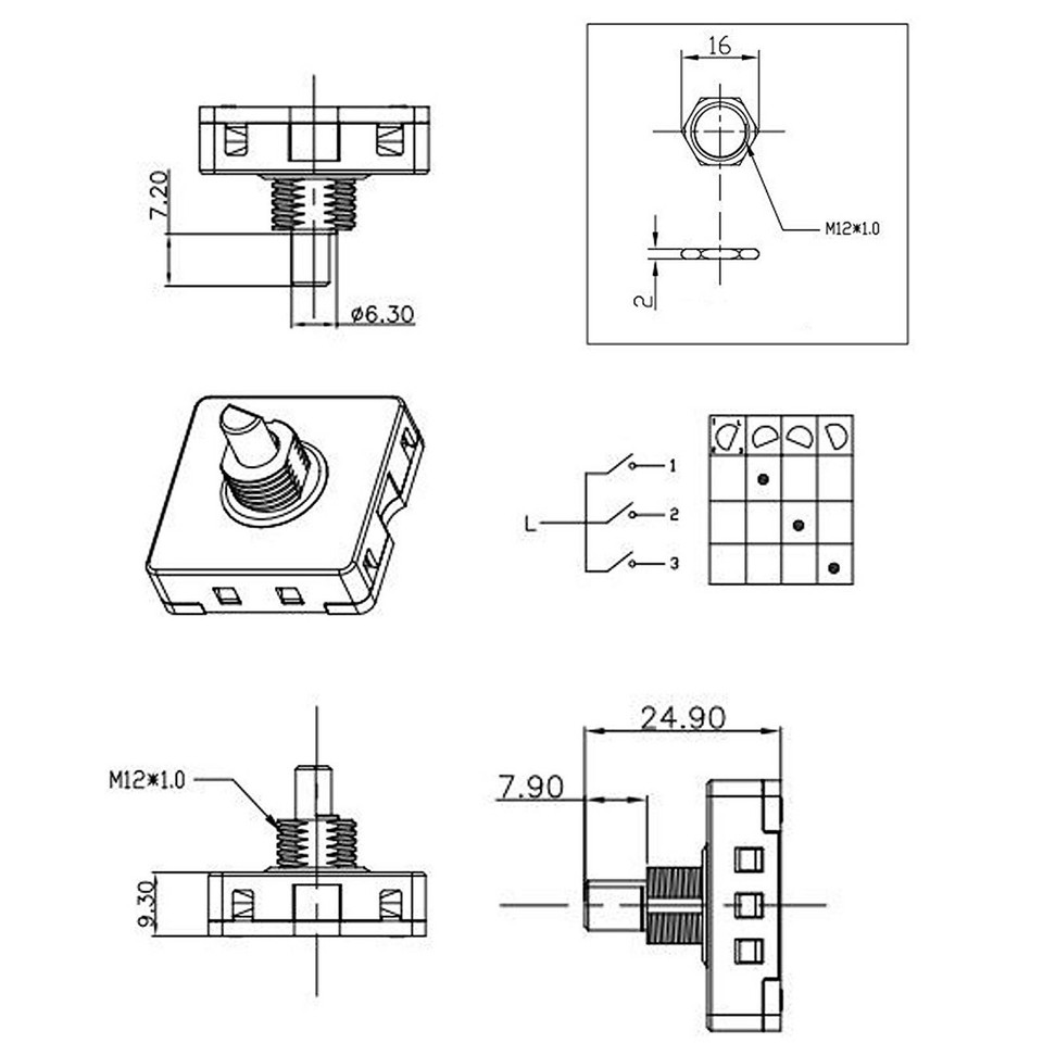 3-Speed 4-Position Rotary Switch 10AMP 120V-250V, 10A Fan Heater Speed ...