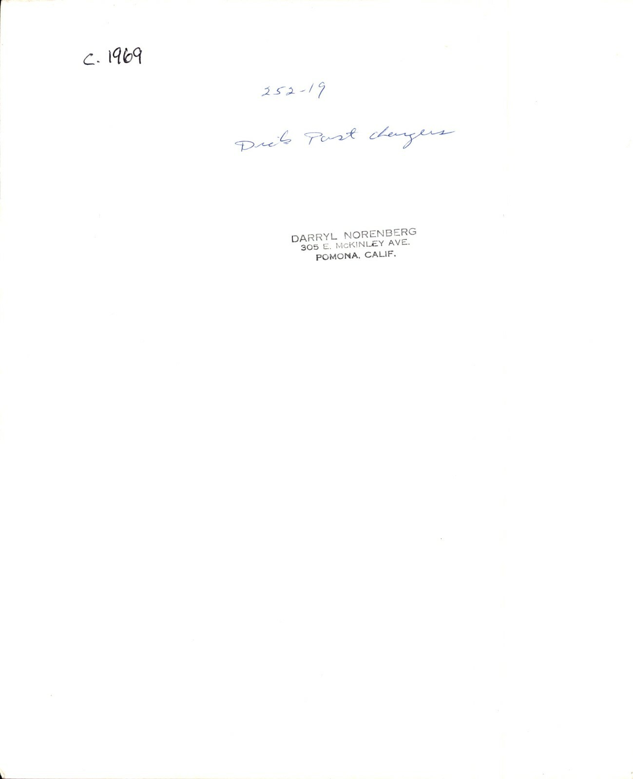 LD237 ORIGINAL 8x10 B&W Norenberg Photo 1969 AFL San Diego Chargers ...