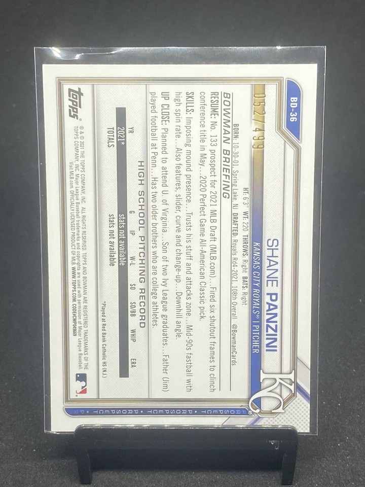 2021 Bowman Draft Paper Shane Panzini Rookie RC Sky Blue /499 1st ...