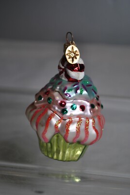 Christopher Radko MINT CONFECTION CAKE Cupcake Glass Christmas Ornament ...