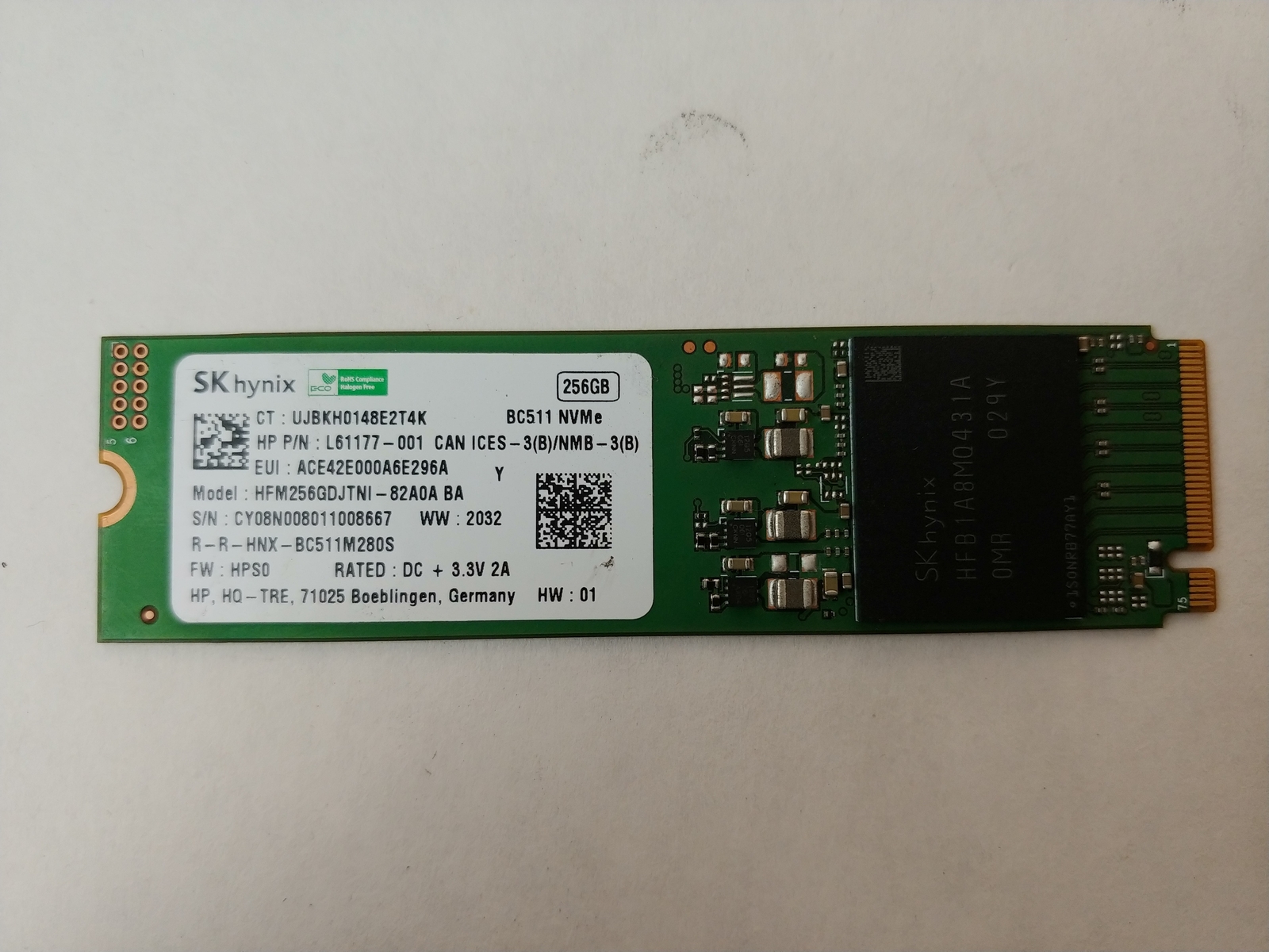 SK Hynix BC511 HFM256GDJTNI 256 GB NVMe 80mm Solid State Drive | eBay