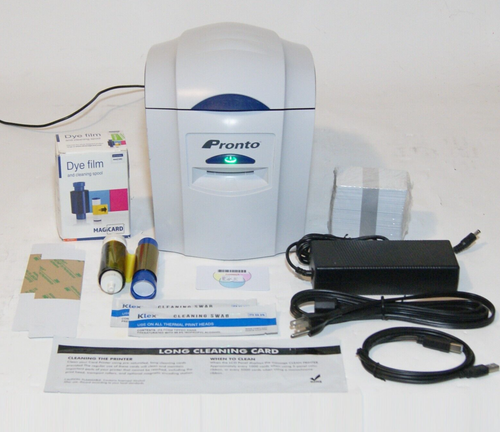 Magicard Pronto ID Card Printer with Ribbon Adapter and Supplies | eBay