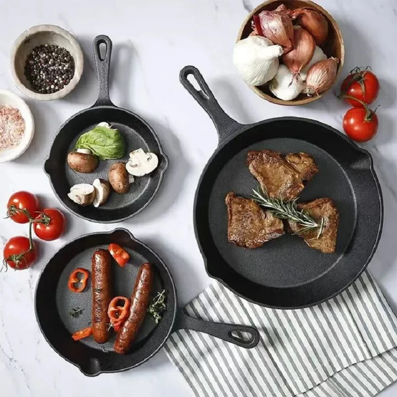 "3-piece cast iron cookware set, uncoated cast iron pan collection. | eBay