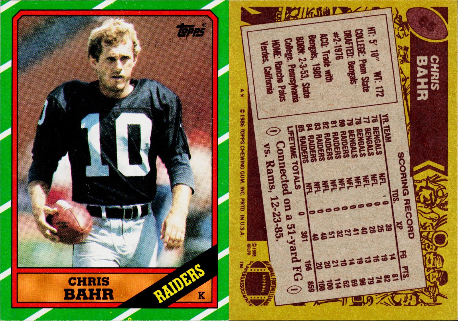 1986 Topps Football Card #65 Chris Bahr | eBay