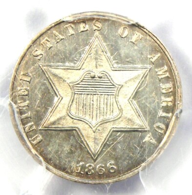 1866 Three Cent Silver Coin 3CS - Certified PCGS UNC Details (MS ...