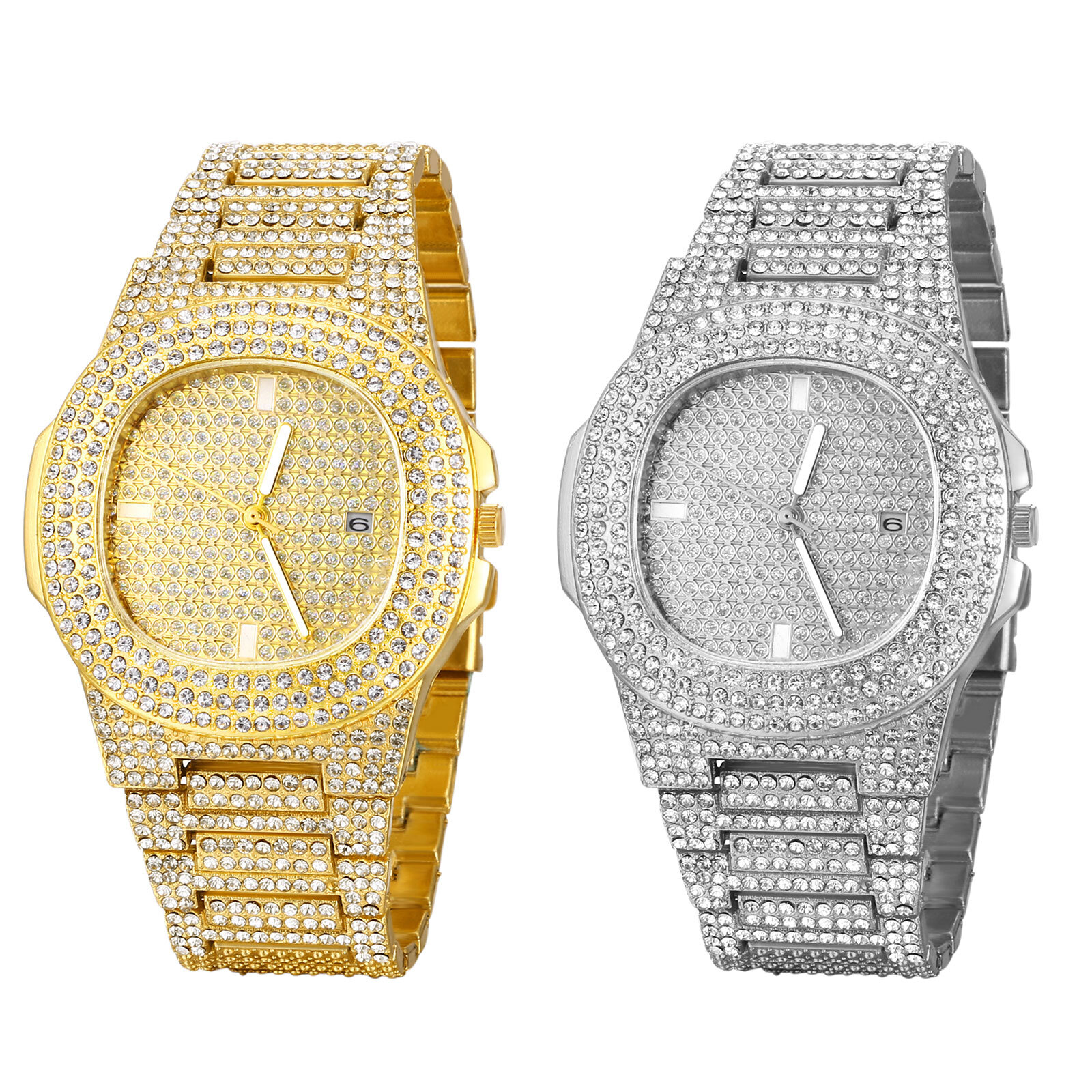 Men's Luxury Wrist Watch Bling Full Rhinestone Date Luminous Quartz ...