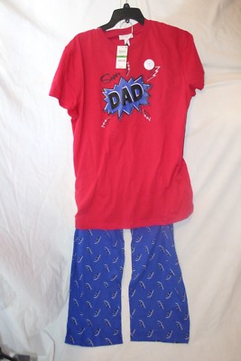 Family PJs Men's Super Dad Pajama Set T-Shirt Pants Thunder Bolts New ...