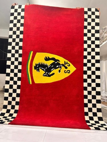 Hand tufted rug area 6x9 8x10 ferrari print checked border black and ...