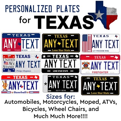 TEXAS Novelty Personalized Custom License Plate Tag Auto Car Bicycle ...