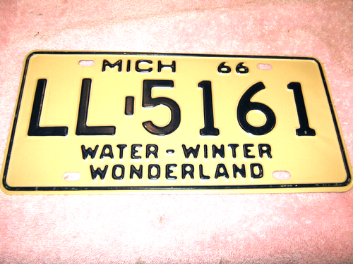 Michigan License Plate, 66', LL-5161, "WATER-WINTER WONDERLAND". | eBay