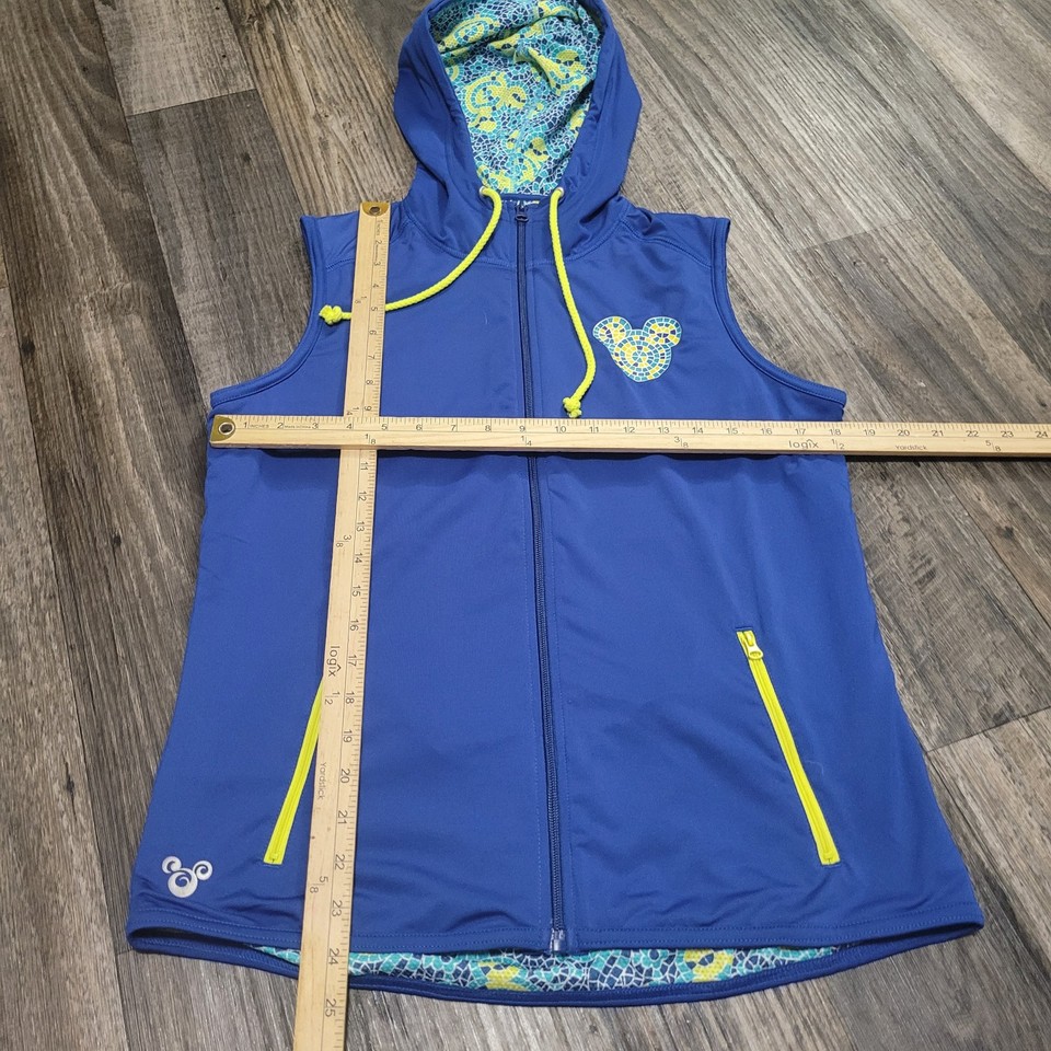Disney Parks Mickey Mouse Vest Womens Medium Blue Hooded Zip Up Mosaic ...