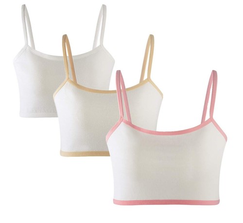 MANJIAMEI 3 Pieces Elementary School Girls Half Top Bra Cotton Kids Bra ...