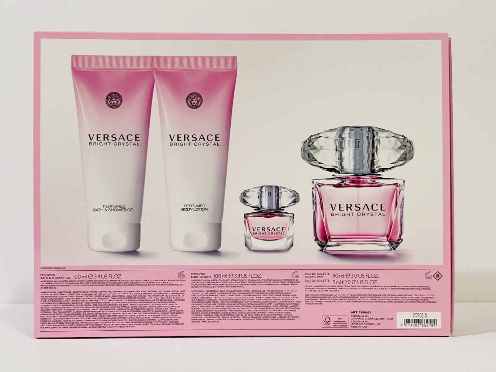 VERSACE BRIGHT CRYSTAL GIFT SET PERFUME EDT SPRAY 3.0 OZ + S/G + B/L ...