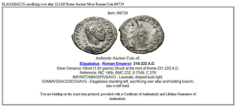 ELAGABALUS sacrificing over altar 221AD Rome Ancient Silver Roman Coin ...