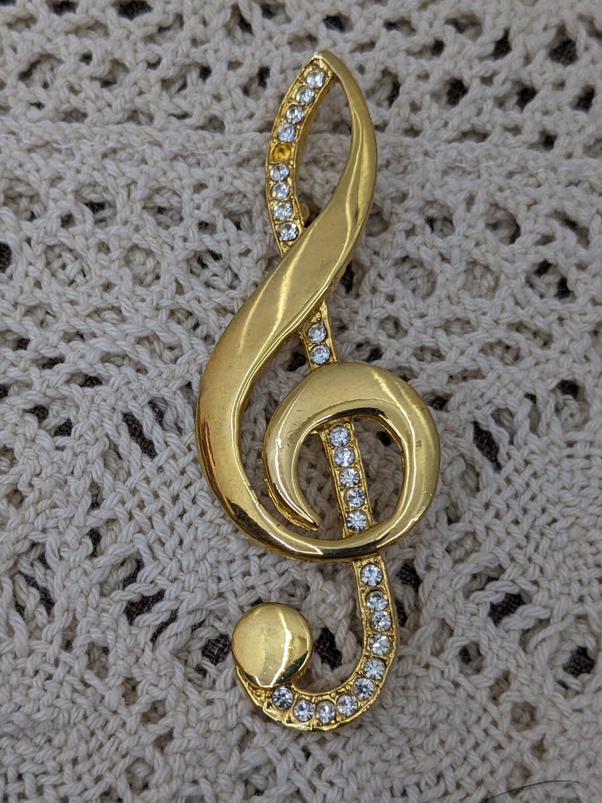 Vintage GOLD TONE TREBLE CLEF SYMBOL ACCENTED WITH RH… - Gem