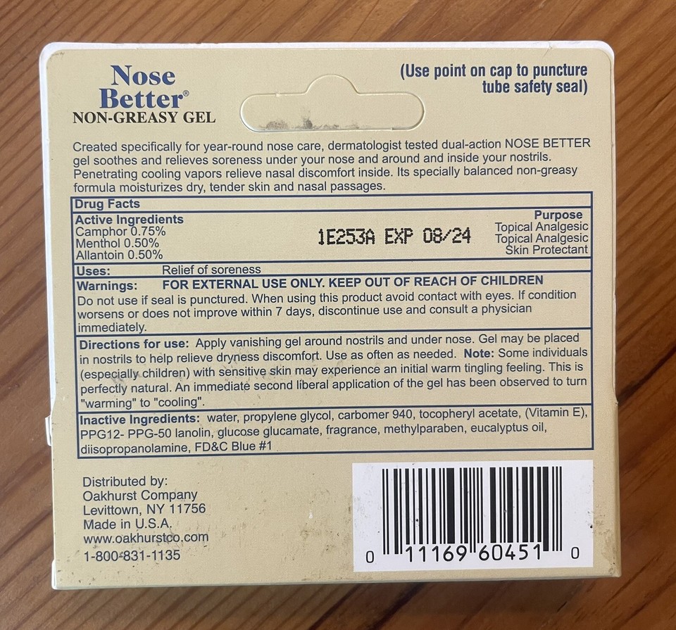 Pack Nose Better Non Greasy Aromatic Relief Nasal Gel 0.46 Oz EXP 8/24 ...