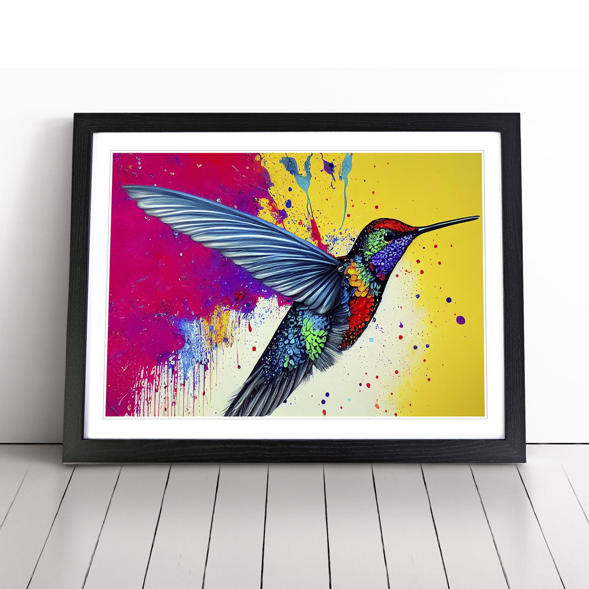 Colorful Hummingbirds Paintings Whimsical Hummingbird Art Print