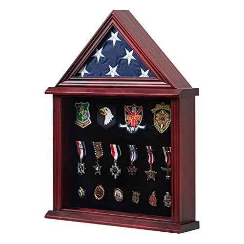 Tieeqe Solid Wood Flag Display Case Military Shadow Box Fit a Folded ...