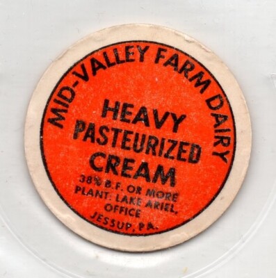 Milk Bottle Cap Insert - Mid-Valley Farm Dairy - Jessup, Pennsylvania ...