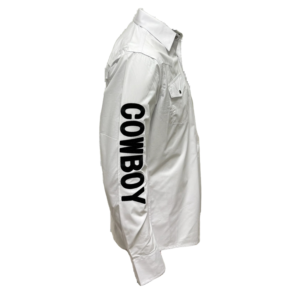 Mens RODEO WESTERN Shirt WHITE COWBOY EMBROIDERED PEARL SNAP UP 2 SNAP POCKET | eBay