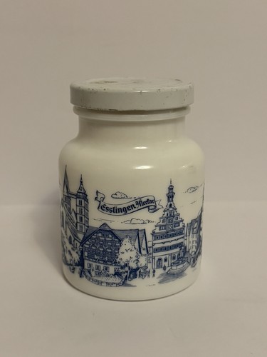Vintage German Milk Glass Hengstenberg Senf/Mustard Jar Blue/White ...