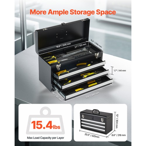 Uimoso 20.5-inch Metal Tool Box with 3 Drawers and Black Organizer | eBay