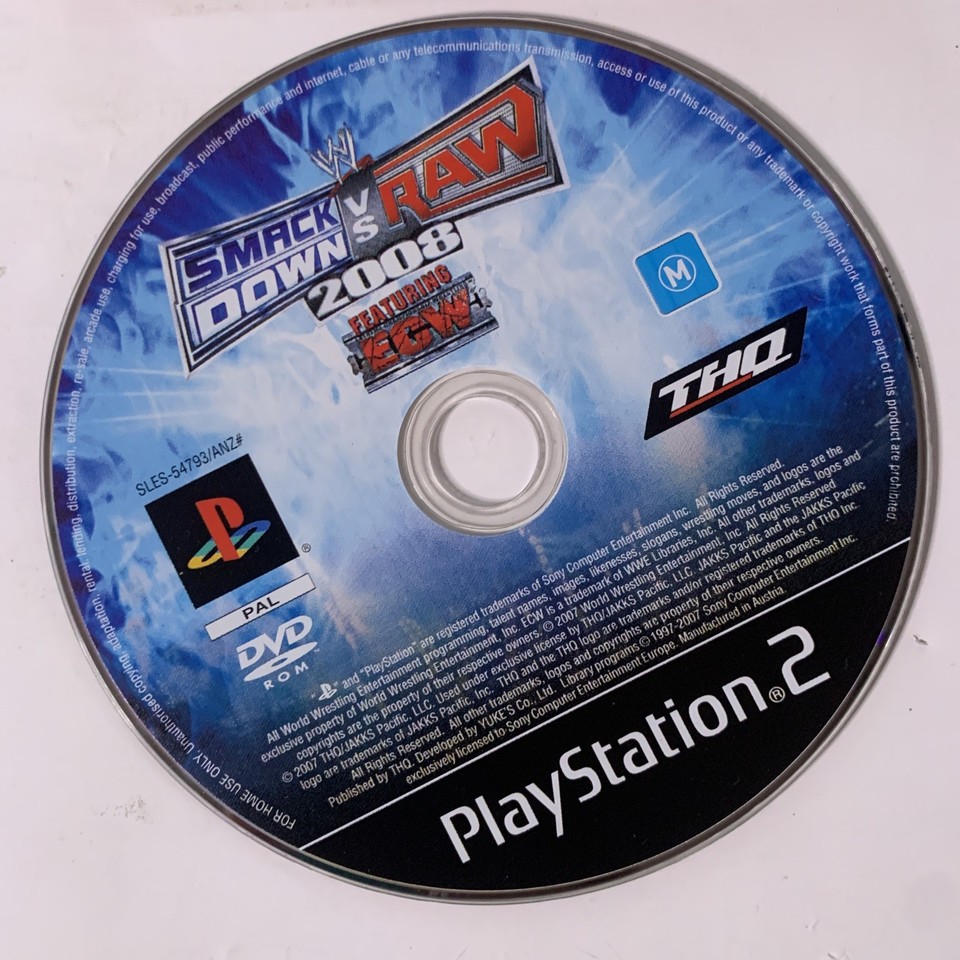 WWE Smackdown Vs Raw 2008 PS2 Sony Playstation 2 PAL Game Complete ...