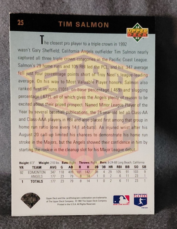 1993 Upper Deck Tim Salmon Signed Rookie Card #25 * Autograph ~ EX | eBay