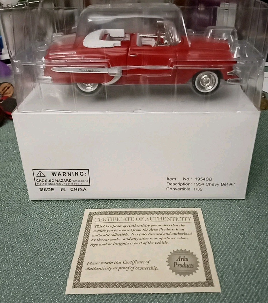 Arko Products 1954 Chevy Bel Air 1:32 Convertable Red Model Die Cast ...